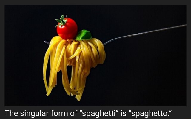 The singular form of "spaghetti" is "spaghetto." - iFunny