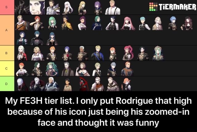 My FE3H tier list. I only put Rodrigue that high because of his icon ...