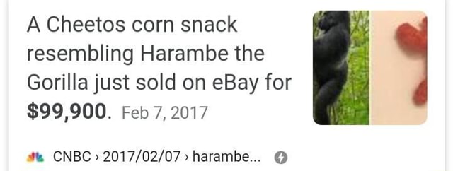 A Cheetos corn snack resembling Harambe the Gorilla just sold on eBay ...