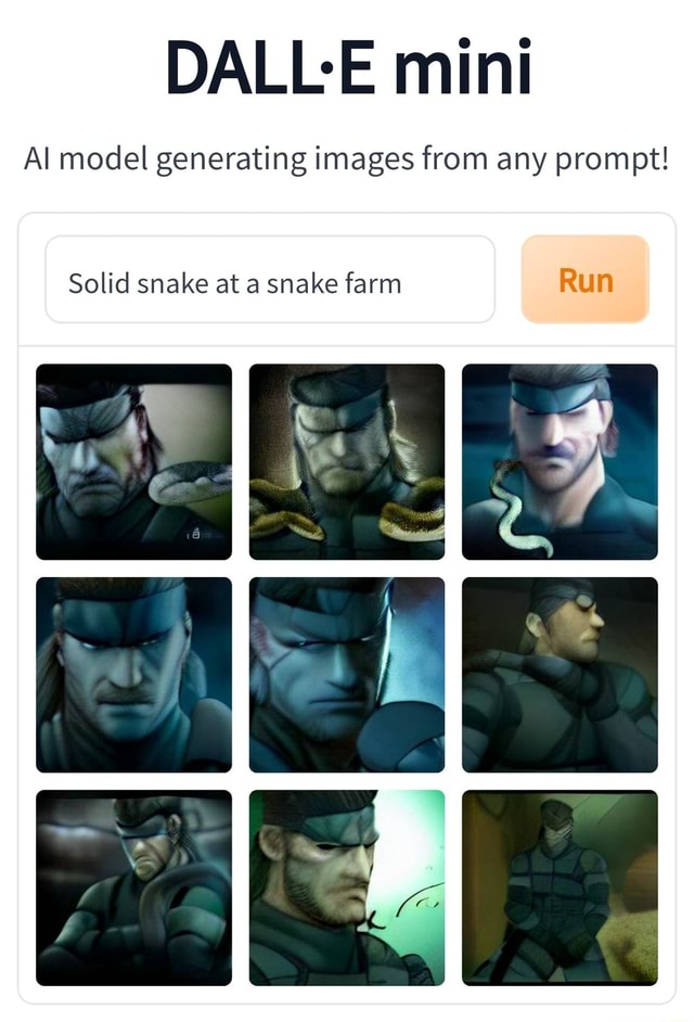 Mini Al model generating images from any prompt! Solid snake at a snake farm Run - iFunny Brazil