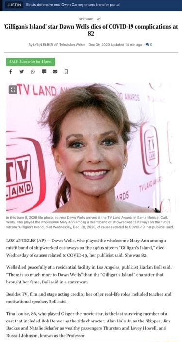 'Gilligan' Island! star Dawn Wells dies of COVID- LAN 'complications at ...