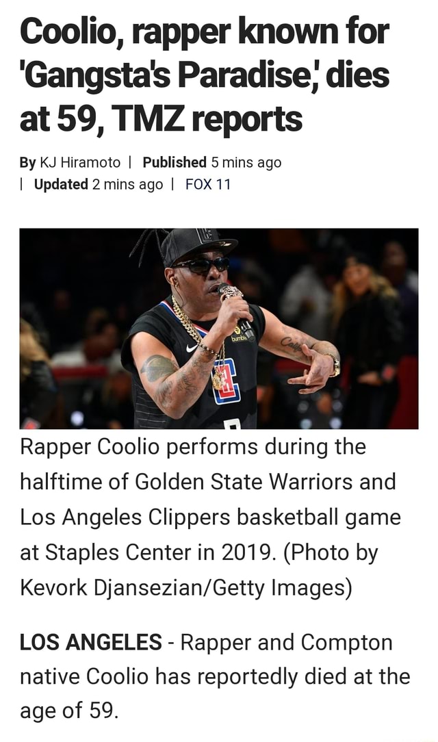Coolio, rapper known for 'Gangsta's Paradise, dies at 59, TMZ reports ...