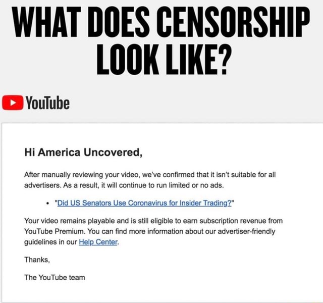WHAT DOES CENSORSHIP LOOK LIKE? 3 YouTube Hi America Uncovered, After ...