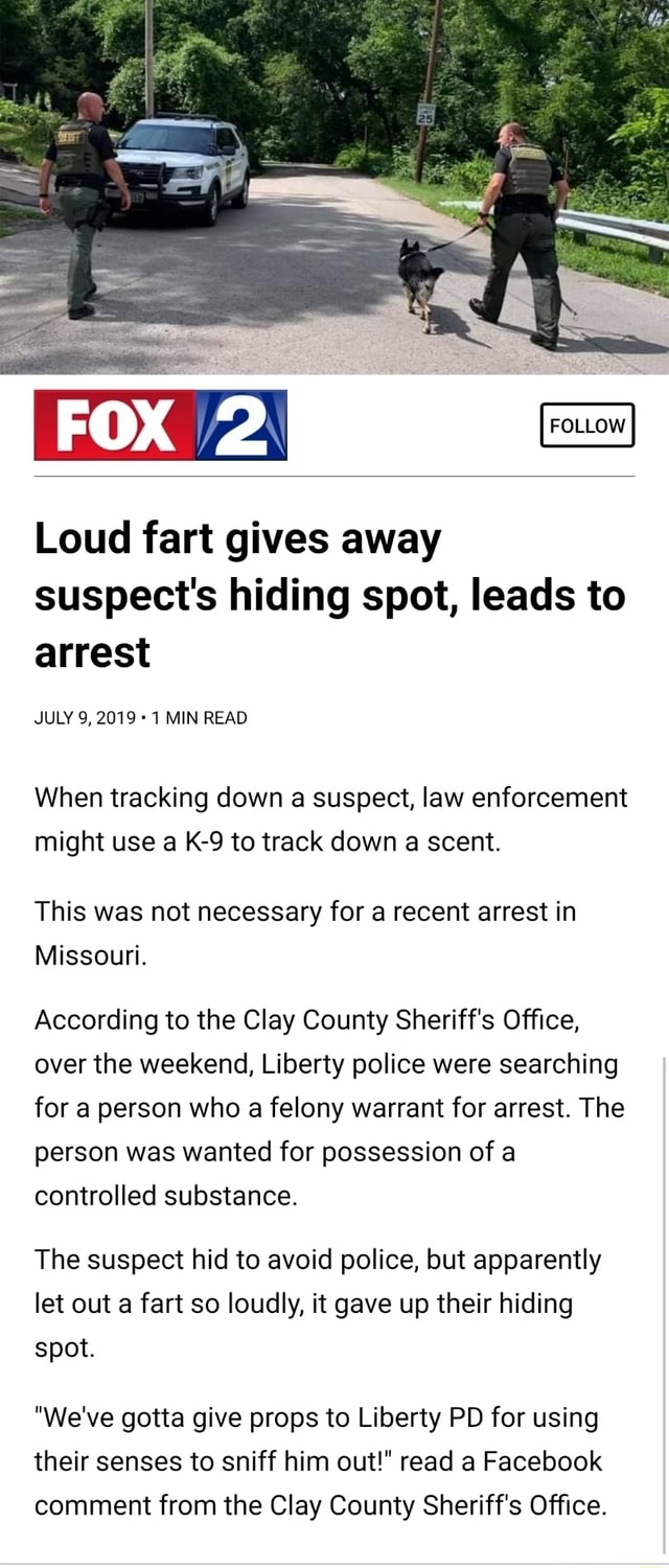 Loud fart gives away suspect's hiding spot, leads to arrest JULY 9 ...
