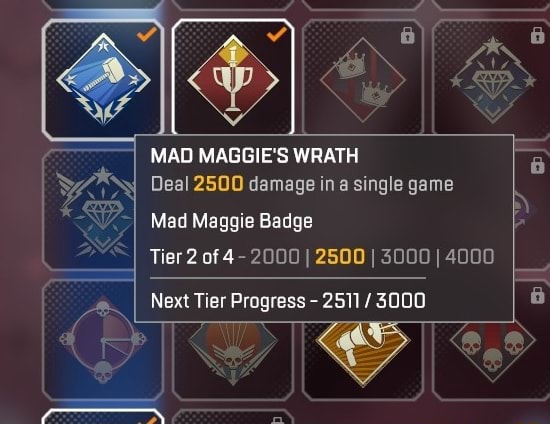 MAD MAGGIE'S WRATH Deal 2500 damage ina single game I Mad Maggie Badge ...