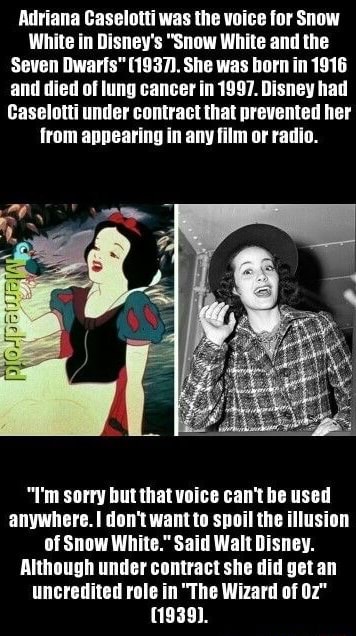 Adriana Caselotti was the voice for Snow White in Disney's "Snow White ...