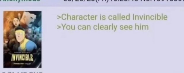 >Character is calied Invincible >You can clearly see him INVINCIBLE ...