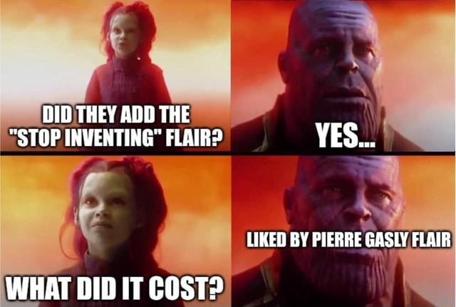 DID THEY ADD THE "STOP INVENTING" FLAIR? YES... LIKED BY PIERRE GASLY ...