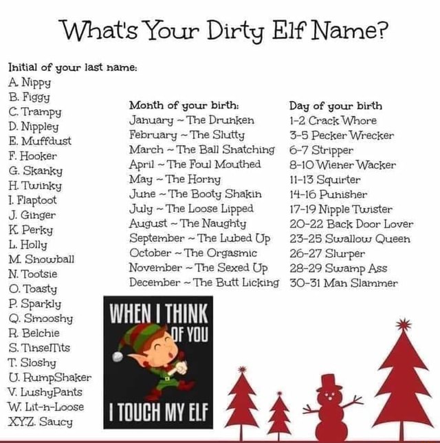 What's Your Dirty Elf Name? Initial of your last name: A Nippy B. Figgy ...