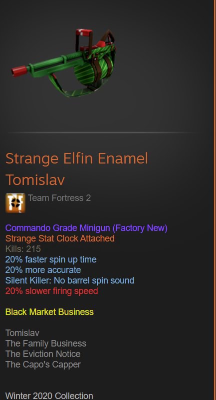 Strange Elfin Enamel Tomislav Team Fortress 2 Commando Grade Minigun ...