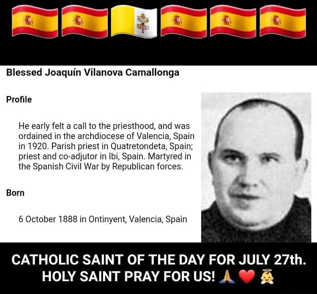 Blessed Joaquin Vilanova Camallonga Profile He early felt a call to the priesthood, and was ...