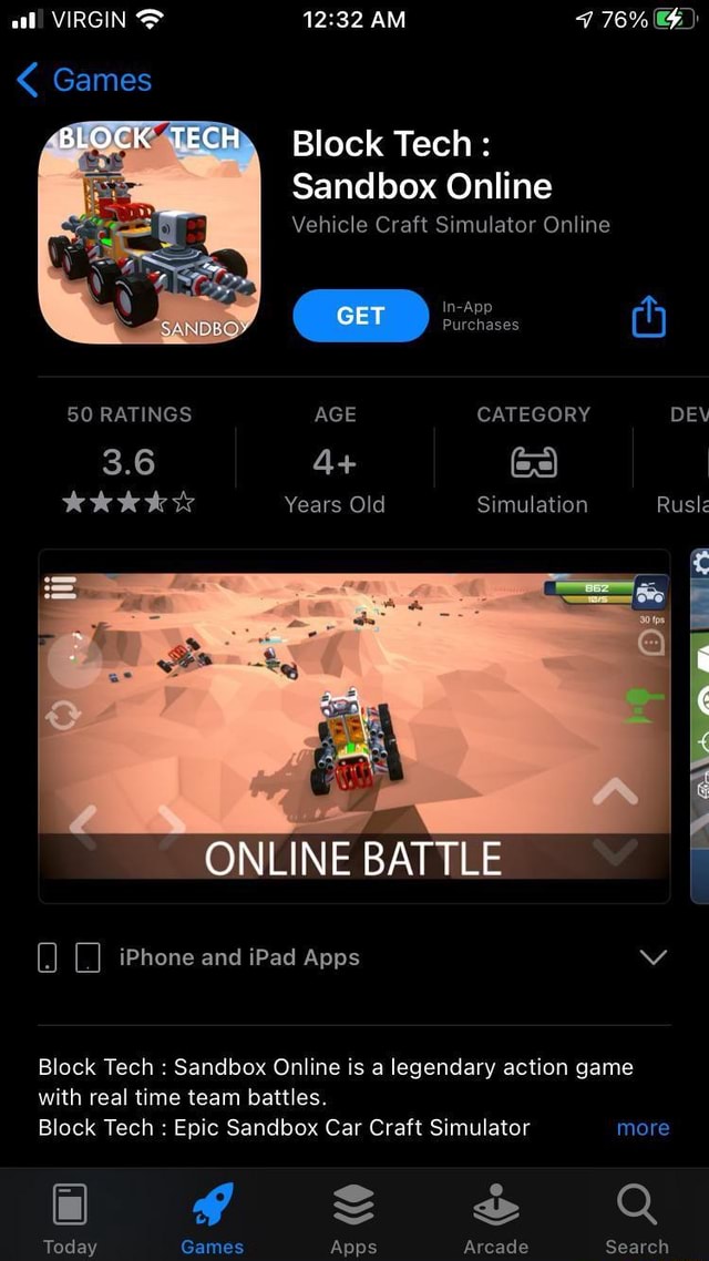 Al) VIRGIN AM 76% Games Block Tech : Sandbox Online Vehicle Craft ...