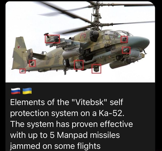 Elements of the "Vitebsk" self protection system on a Ka-52. The system ...