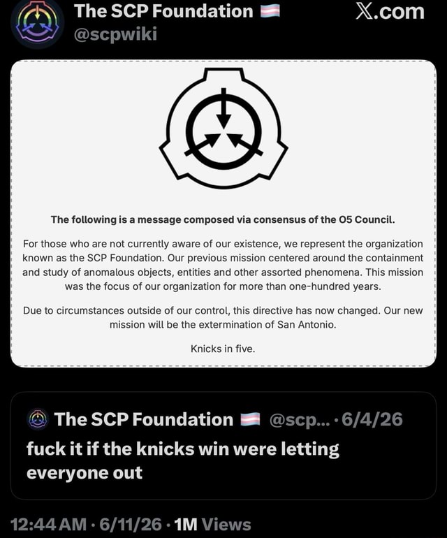 The SCP Foundation @scpwiki The following is a message composed via ...