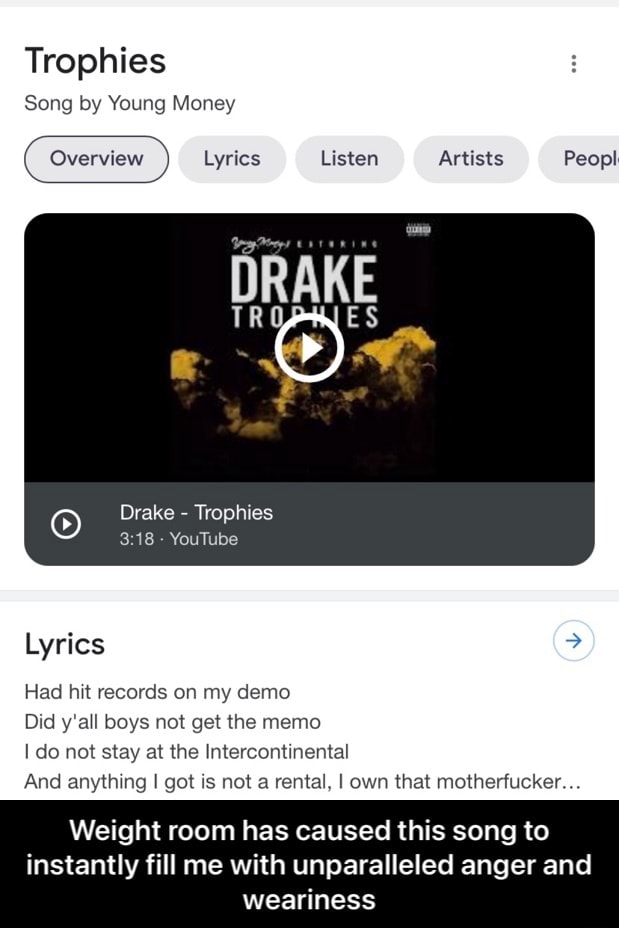 Trophies Song by Young Money Overview Lyrics Listen Artists Peopl Drake ...