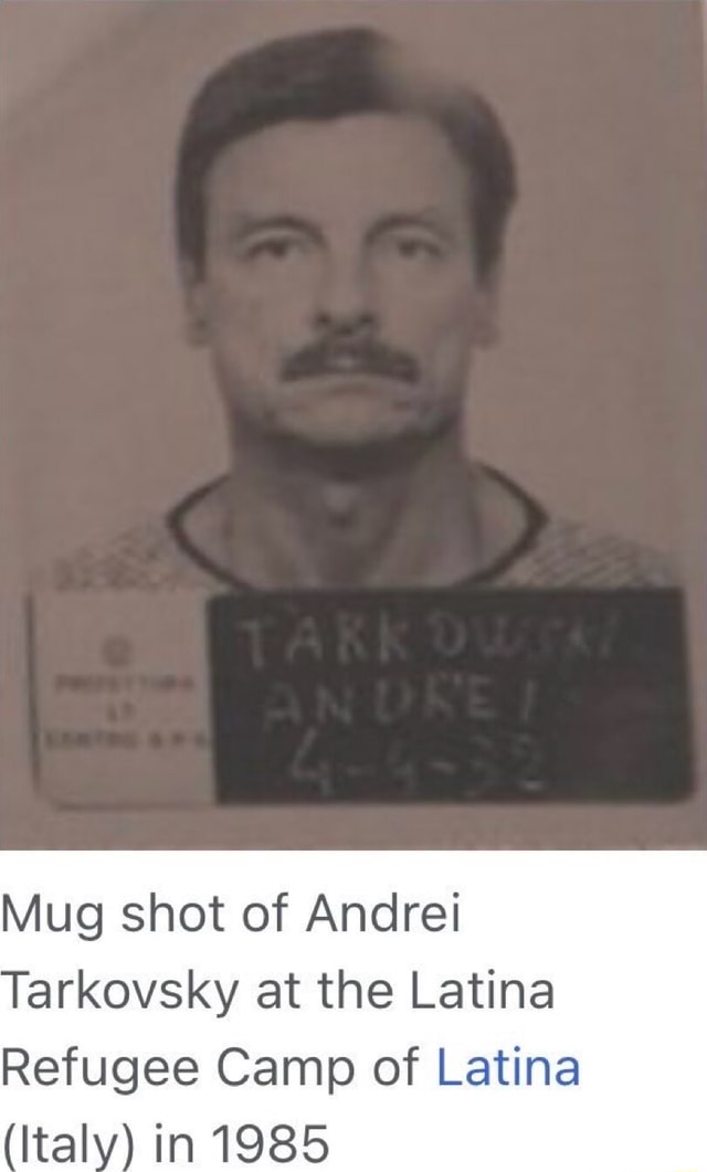 Mug shot of Andrei Tarkovsky at the Latina Refugee Camp of Latina ...