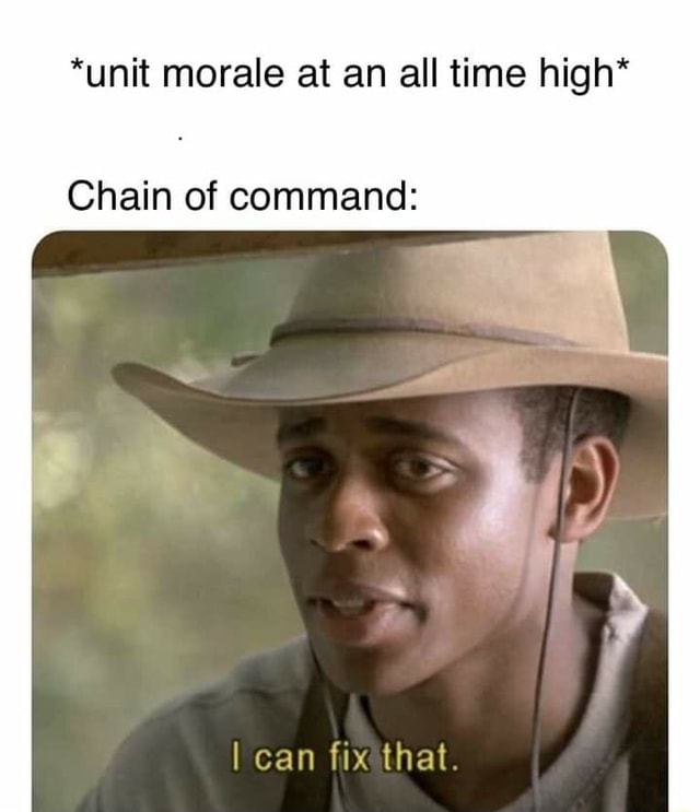 *unit morale at an all time high* Chain of command: I can fix that ...
