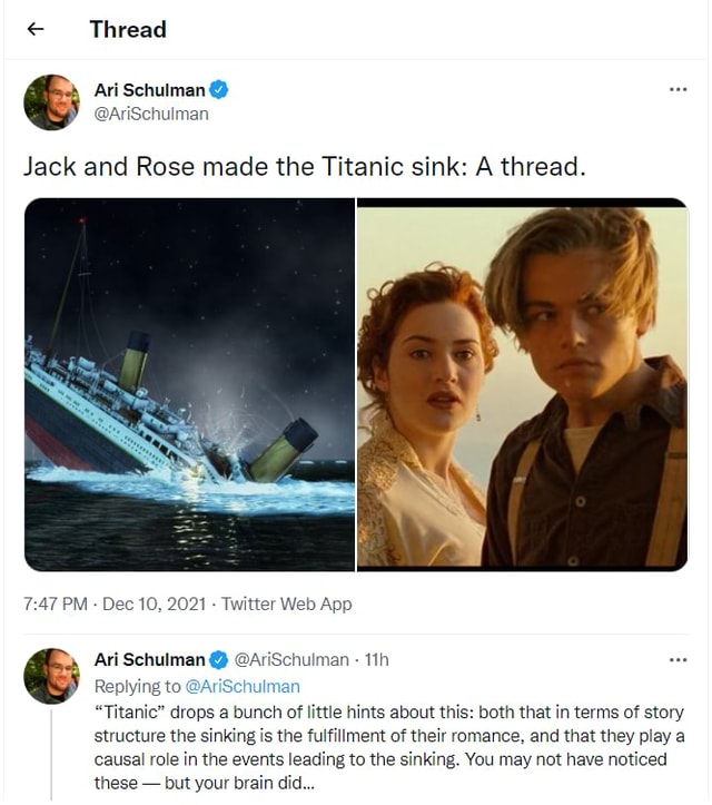 Thread Jack and Rose made the Titanic sink: A thread. Ari Schulman ...