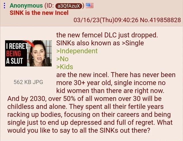 : Anonymous (ID: SINK is the new Incel No.419858828 the new femcel DLC ...