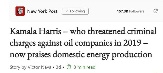 New York Post I Following 157.3K Followers Kamala Harris who threatened ...
