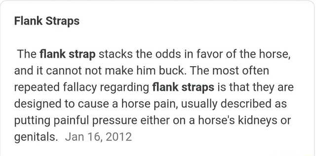 Flank Straps The flank strap stacks the odds in favor of the horse, and ...