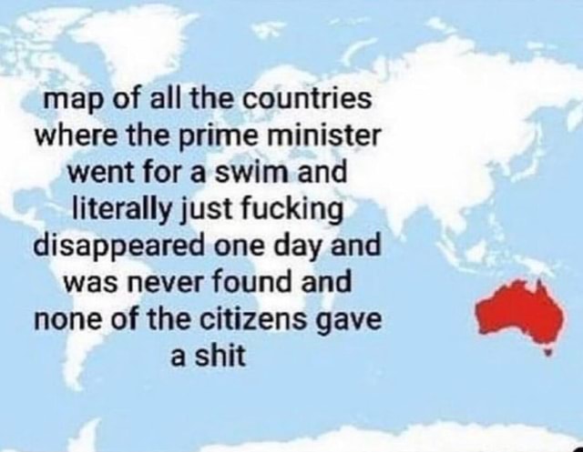 Map of all the countries where the prime minister went for a swim and ...