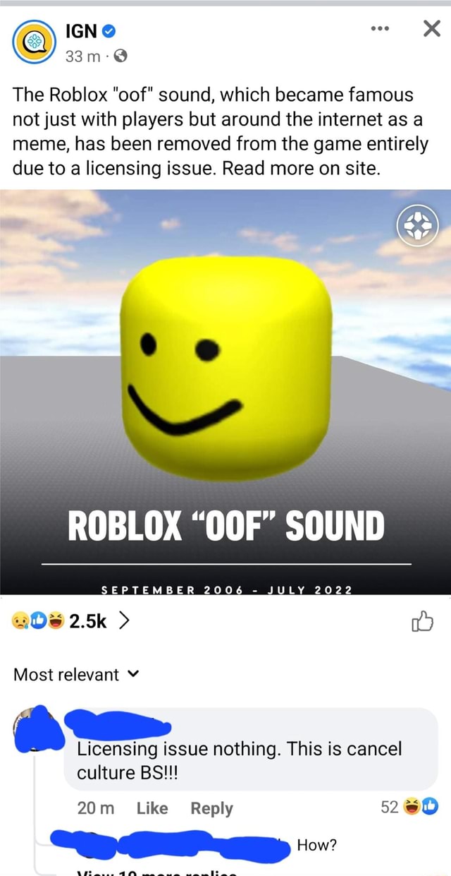 The Roblox "oof" sound, which became famous not just with players but ...