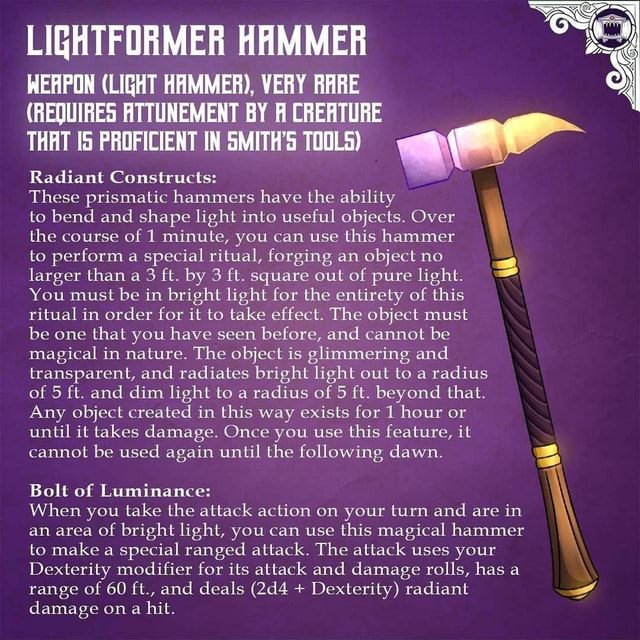 LIGHTFORMER HAMMER WEAPON (LIGHT HAMMER), VERY RARE (REQUIRES ...
