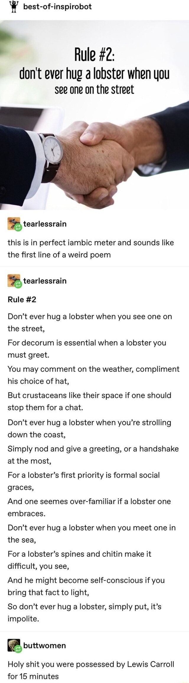 Best-of-inspirobot Rule #2: don't ever hug a lobster when you See one ...