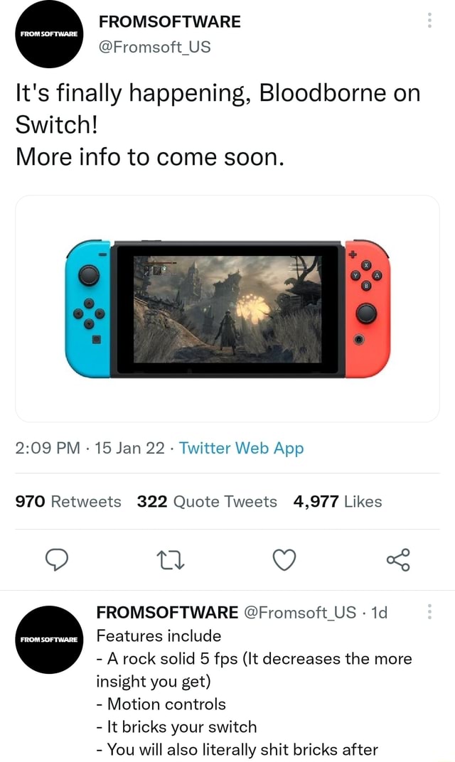 FAROMSOFTWARE SOP @Fromsoft_US It's finally happening, Bloodborne on ...