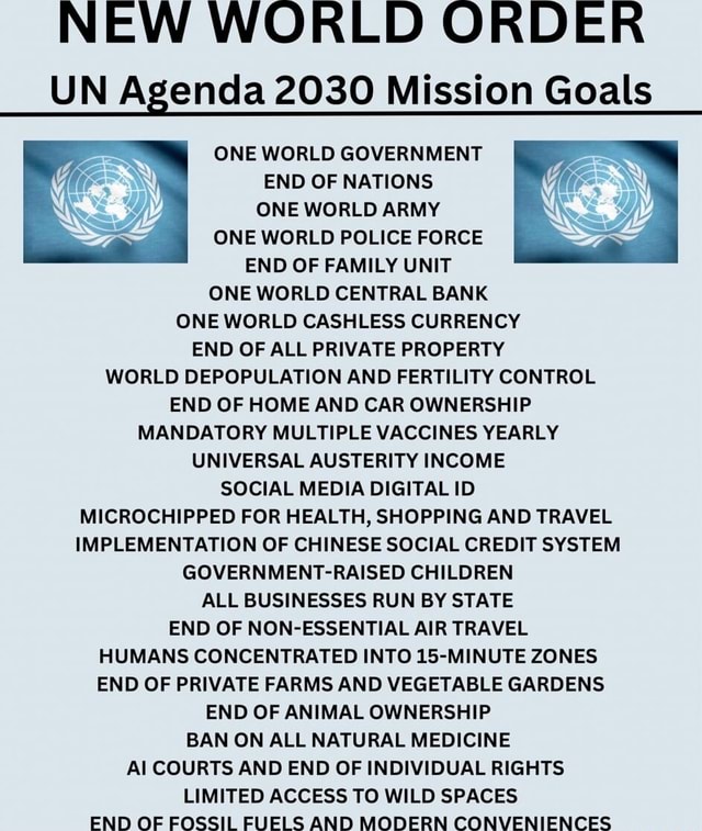 NEW WORLD ORDER UN Agenda 2030 Mission Goals ONE WORLD GOVERNMENT END ...