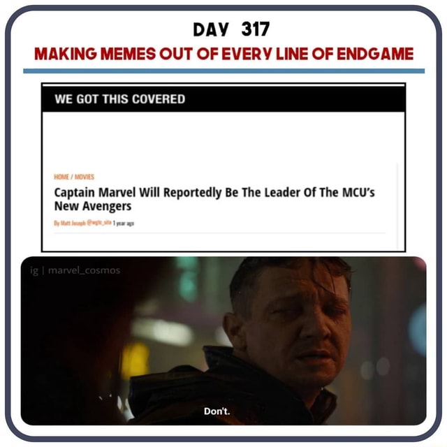 DAY 317 MAKING MEMES OUT OF EVERY LINE OF ENDGAME Captain Marvel Will ...