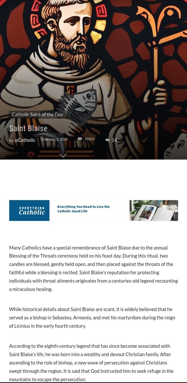 (au: Catholic Saint of the Day Saint Blaise By uCatholic EVERYTHING ...