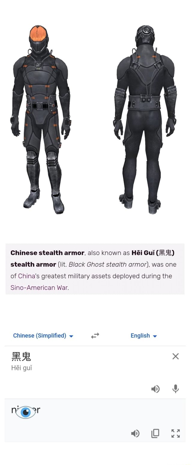 Chinese stealth armor, also known as Hei Gui stealth armor (lit. Black ...