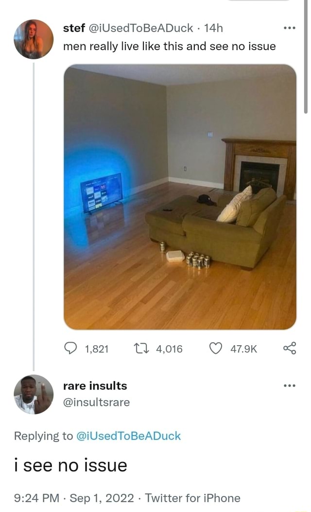 Stef @iUsedToBeADuck men really live like this and see no issue 1,821 ...