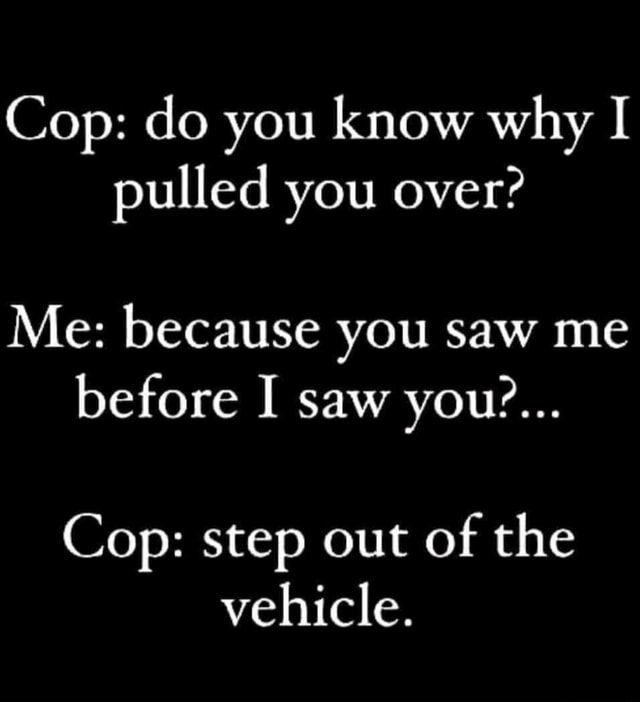 Cop Do You Know Why I Pulled You Over Me Because You Saw Me Before I