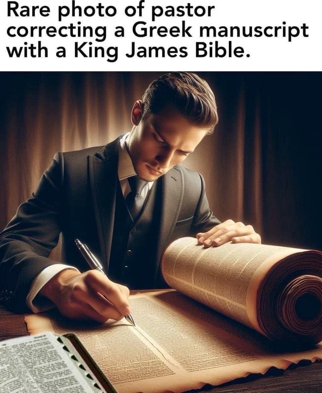 Rare photo of pastor correcting a Greek manuscript with a King James ...