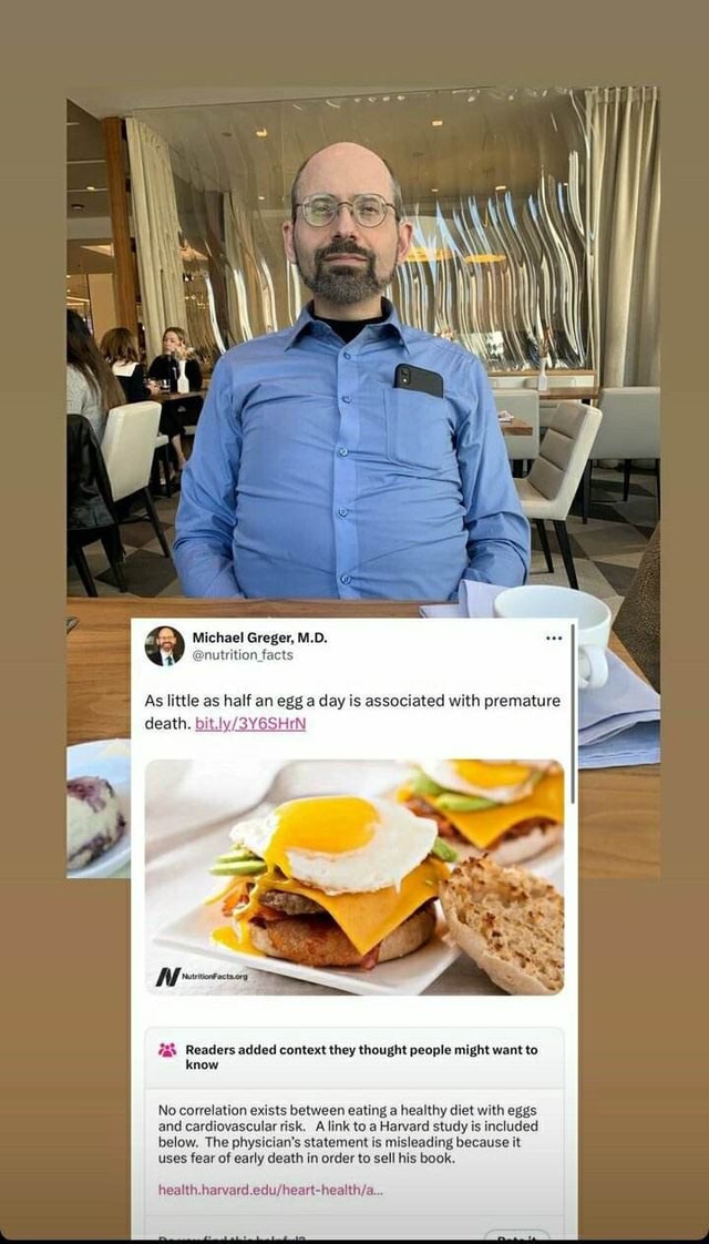 Michael Greger, M.D. enutrition facts As little as half an egg a day is ...