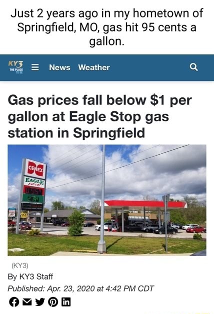 Just 2 years ago in my hometown of Springfield, MO, gas hit 95 cents a ...