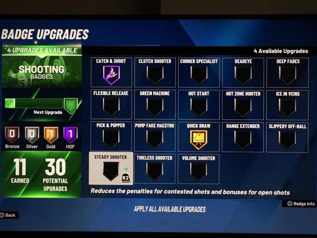 BADGE UPGRADES Bronze Silver 1 "agem 4 Available Upgrades CATCH SHOOT ...