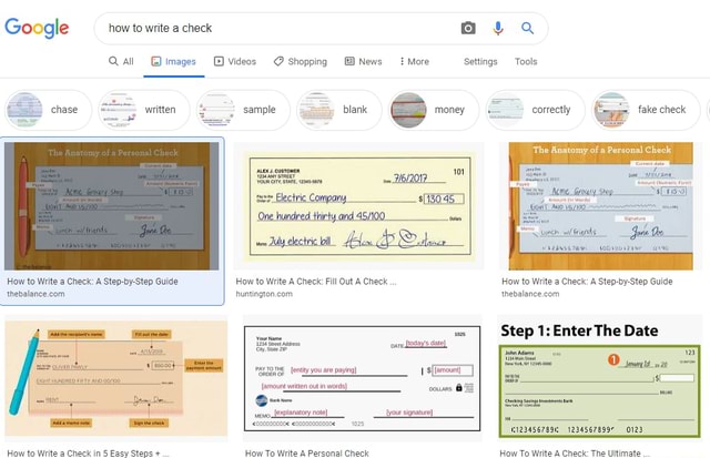 Google howtowrite a check Qall G) images videos Shopping )News More ...