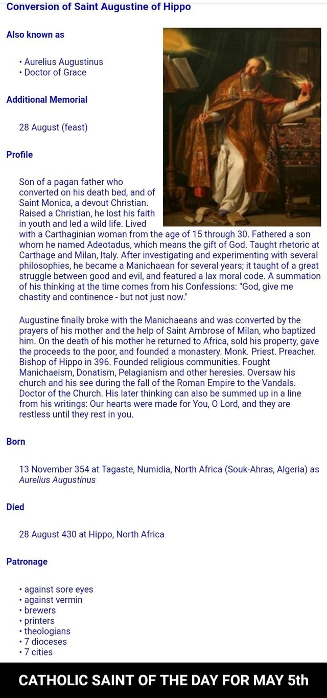 Conversion of Saint Augustine of Hippo Also known as + Aurelius ...