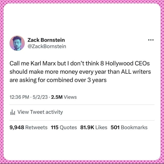 Zack Bornstein @ZackBornstein Call me Karl Marx but I don't think 8 ...