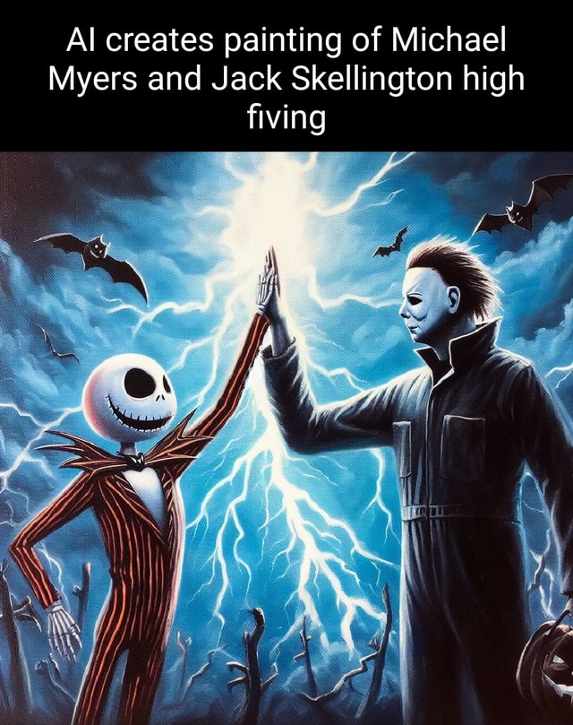 Al creates painting of Michael Myers and Jack Skellington high fiving 2 ...