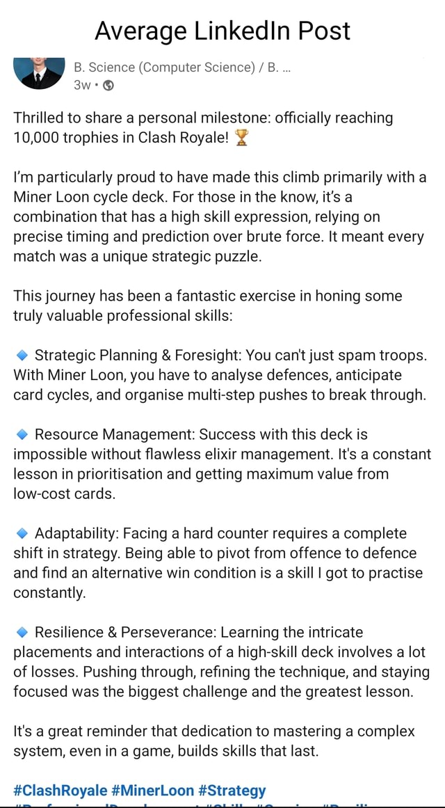 Average LinkedIn Post Thrilled to share a personal milestone: officially reaching 10,000 ...