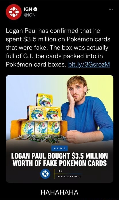 Logan Paul has confirmed that he spent $3.5 million on Pokemon cards ...