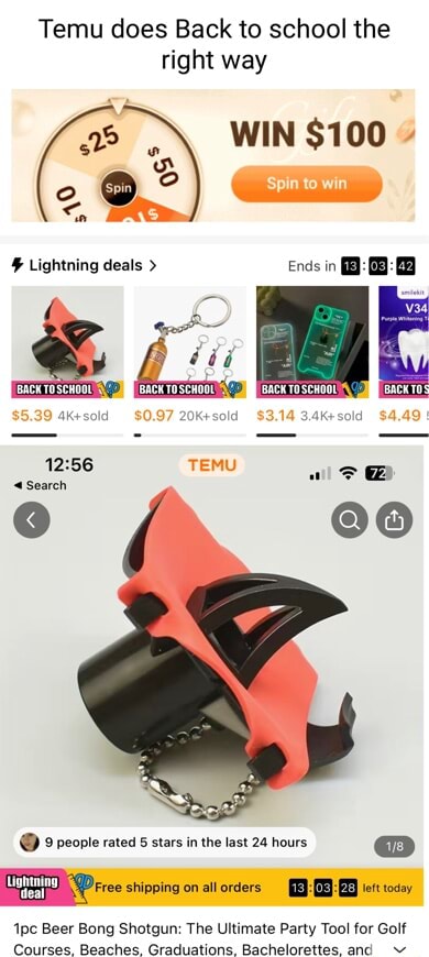 Temu does Back to school the right way 2, Lightning deals > Ends in ...