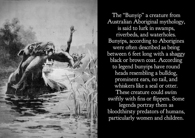 The "Bunyip" a creature from Australian Aboriginal mythology, is said to lurk in swamps ...