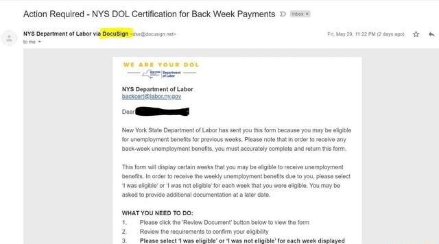 Action Required - NYS DOL Certification for Back Week Payments !nbox ...