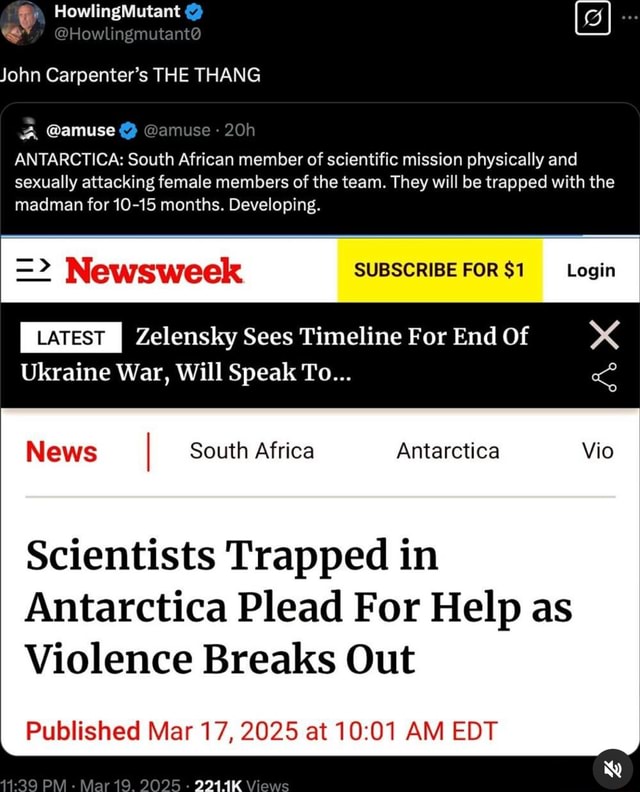 John Carpenter's THE THANG A @amuse ANTARCTICA: South African member of scientific mission ...